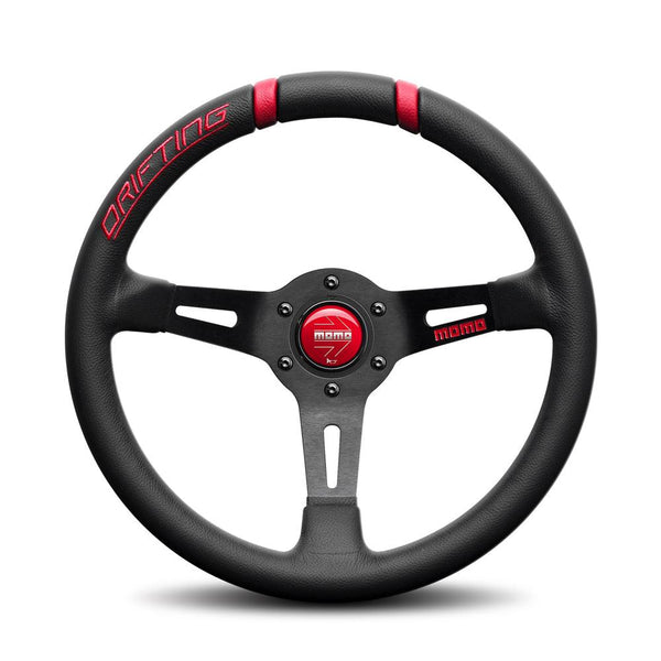 MOMO Drifting Steering Wheel - 330mm Black Leather Red Inserts ...