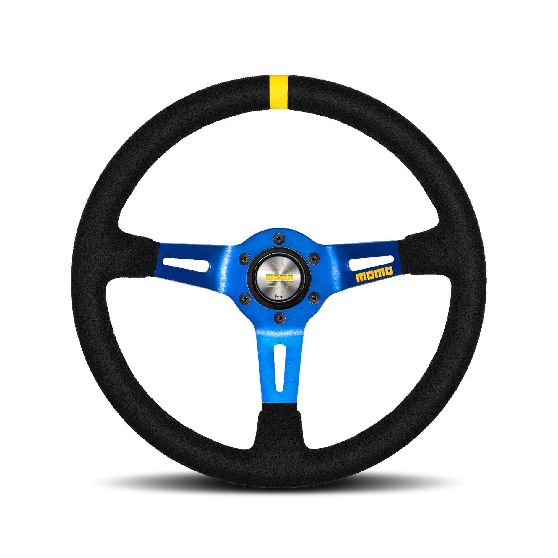 MOMO MOD.08 350mm Leather Steering Wheel - Blue Spokes | Enhance Your ...